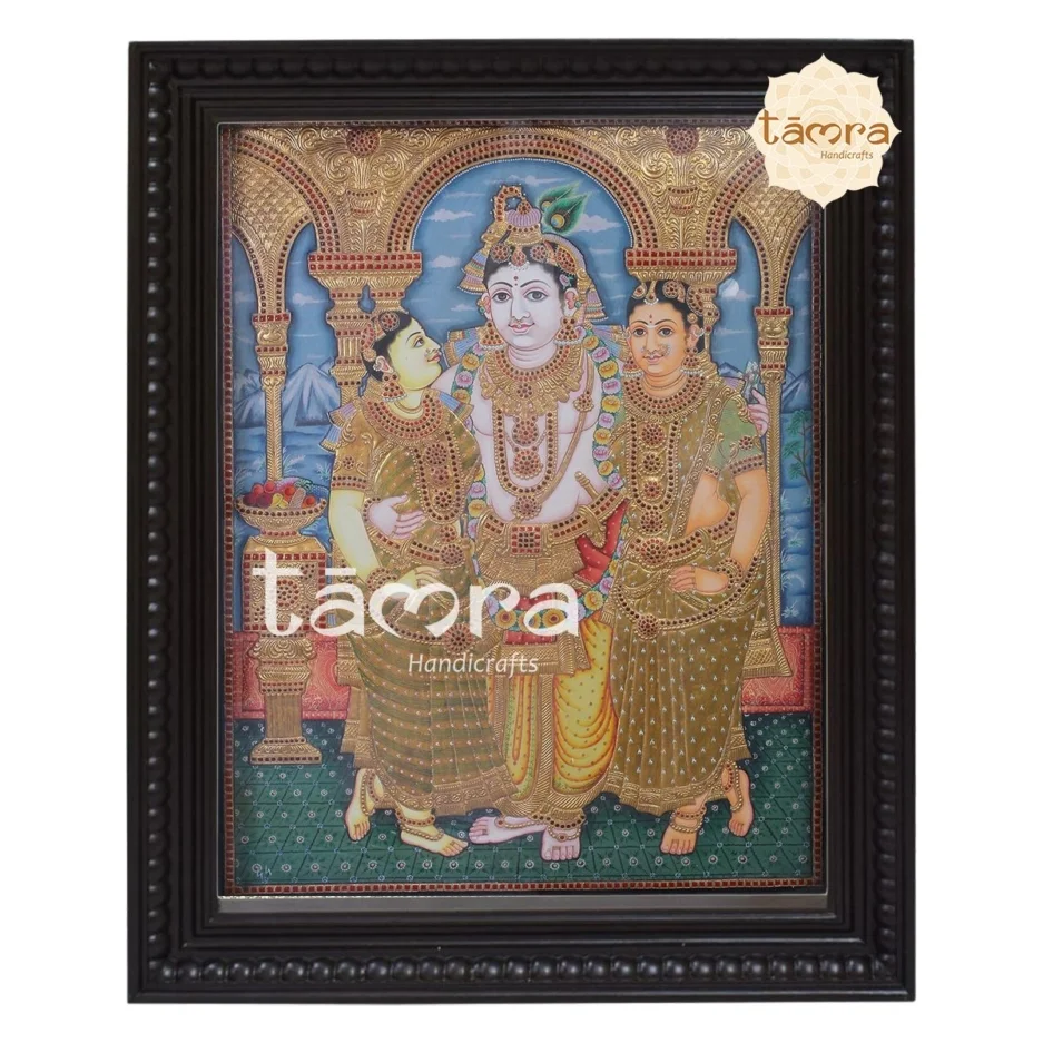 Buy Krishna With Rukmini And Satyabhama Tanjore Painting From Tamra ...