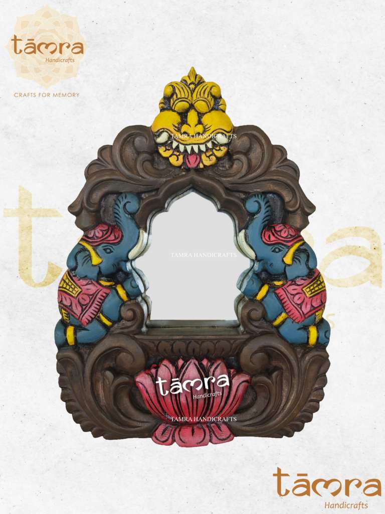 Buy Handcrafted Wooden Elephant Wall Mirror From Tamra Handicrafts